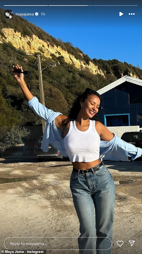 Maya Jama Flaunts Her Taut Midriff In A White Crop Top And Denim Jeans ...